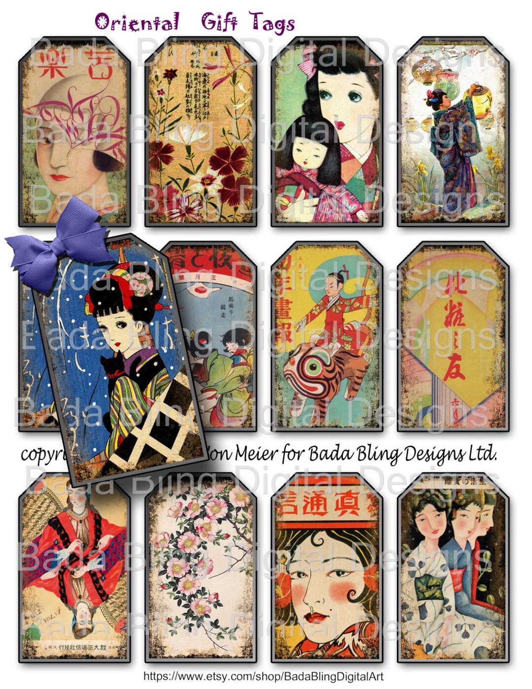 Oriental Gift Tags, Collage Sheets, INSTANT Digital Download at ...