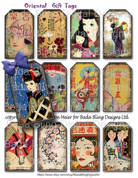 Oriental Gift Tags Collage Sheets INSTANT Digital Download | Etsy