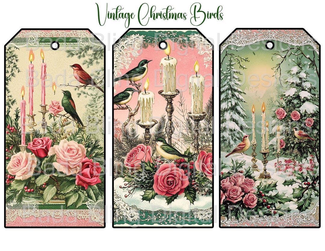 Christmas Birds Large Printable Gift Tags Tag Bird Collage Sheets ...