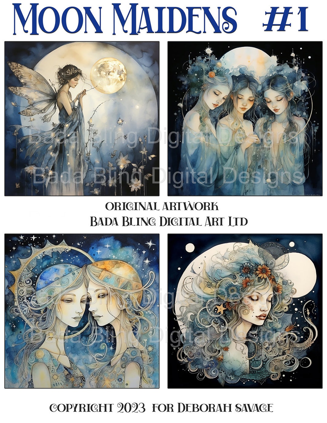 The Moon Maidens #1, Celestial Digital Collage Sheets, INSTANT ...