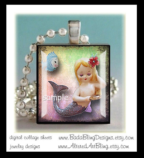 Scrabble Tiles Altered Art Mermaids... Digital Collage Sheets | Etsy