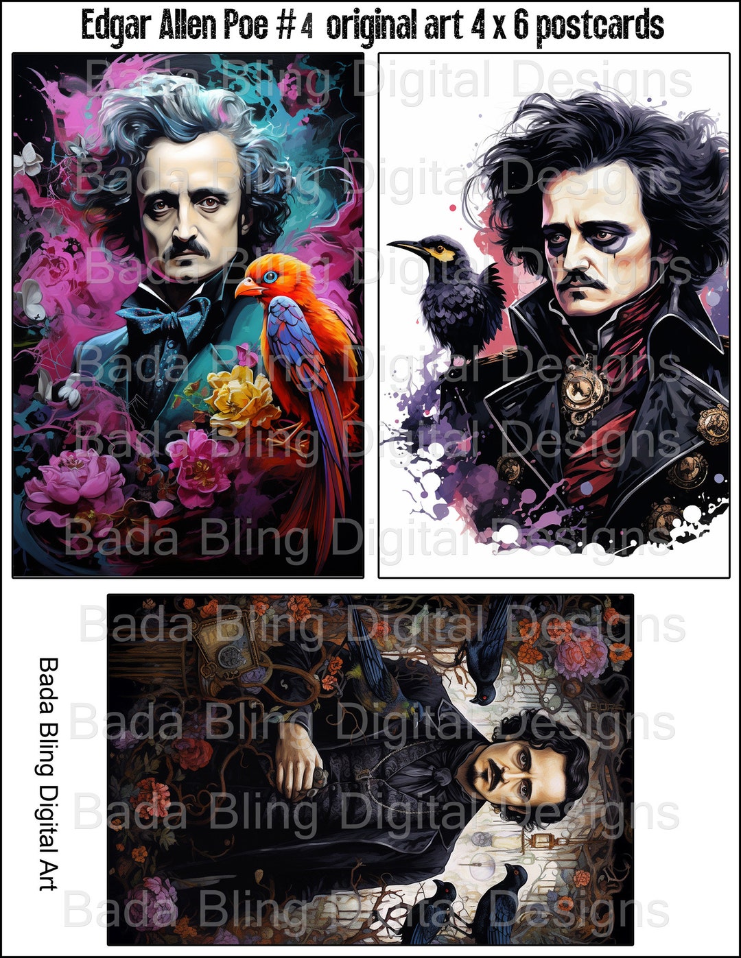 Edgar Allen Poe Postcards Sheet 4 Original Art Printable Postcards ...