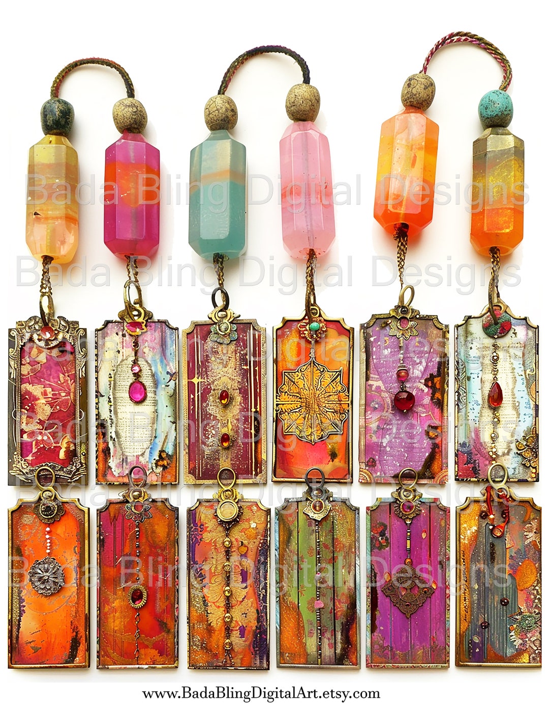 Ornate Boho Tags Original Art Printable Tags Page Tabs, Bookmarks ...