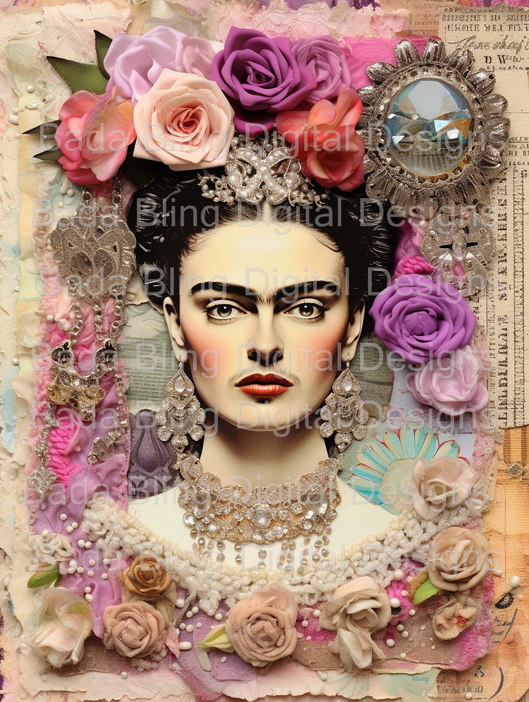 Frida Kahlo Collage 2 of 4 Large Image Printable Original Art POD Use ...