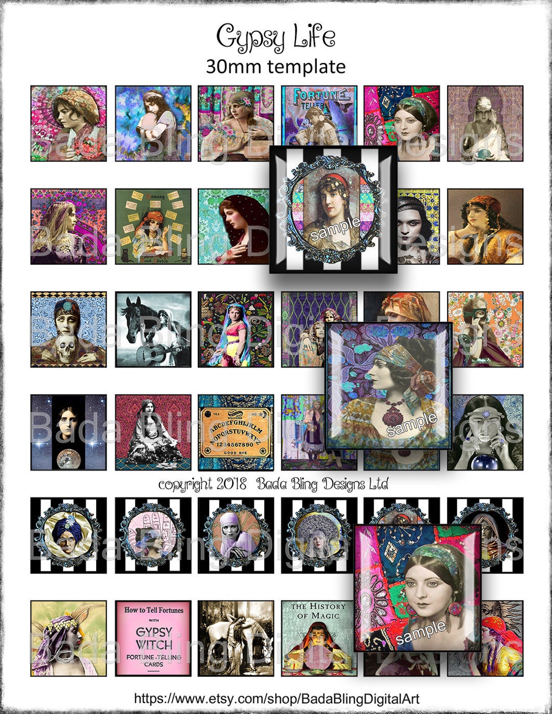 Gypsy Life, 30mm Squares, Digital Collage Sheets, INSTANT Downloads ...