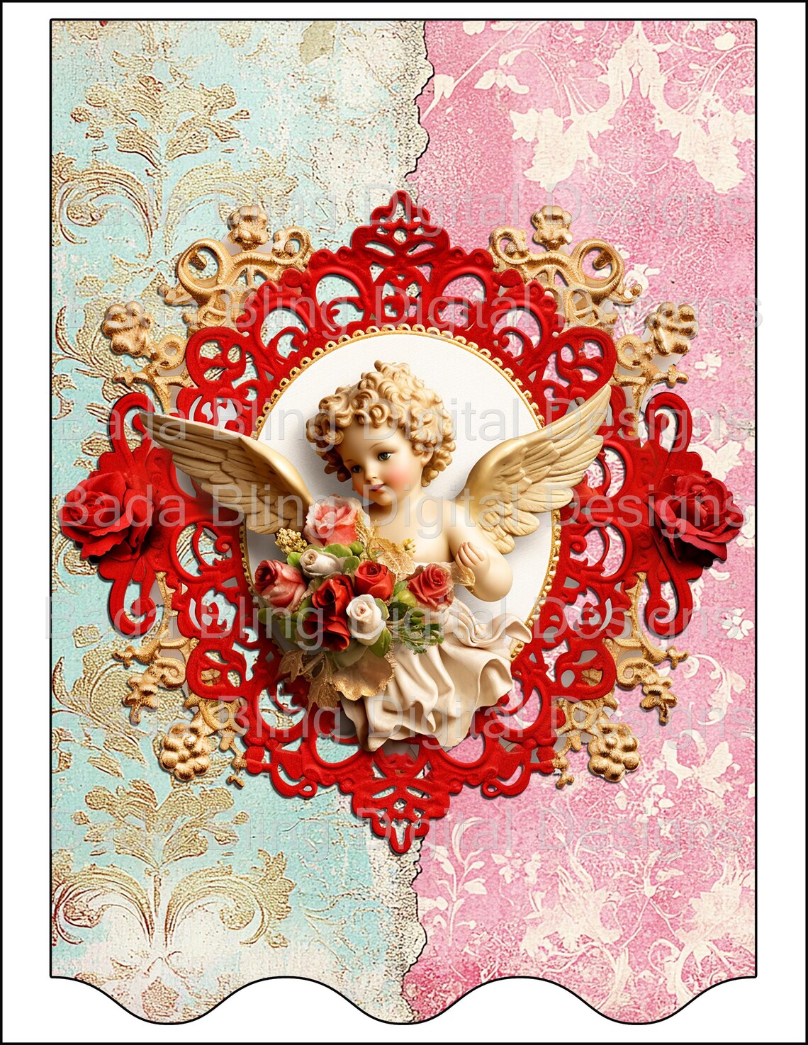 Retro Valentine Cupid Banner 5 Original Art Images Instant Downloads ...