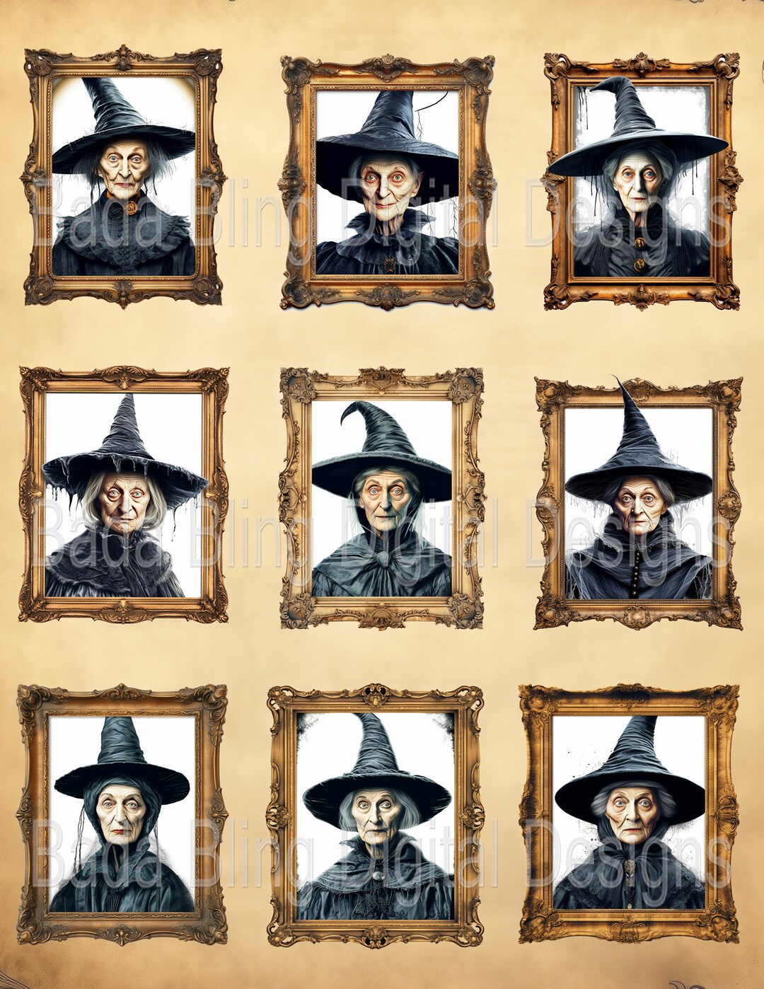 Wicked Little Witch Portraits, Original Art, INSTANT Download, 1 PNG ...