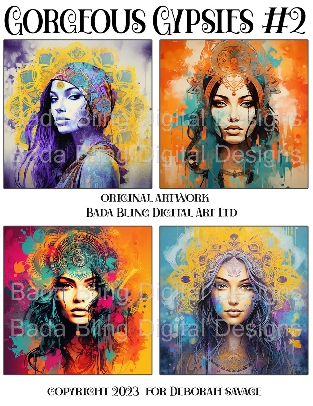 Gorgeous Gypsies 2, Original Mixed Media Art INSTANT DOWNLOAD, Boho Art ...