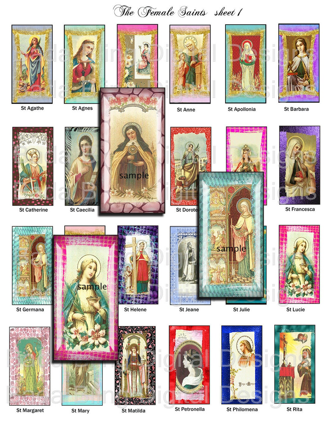 1 X 2 the Female Saints, Images for Pendants, INSTANT Download at ...