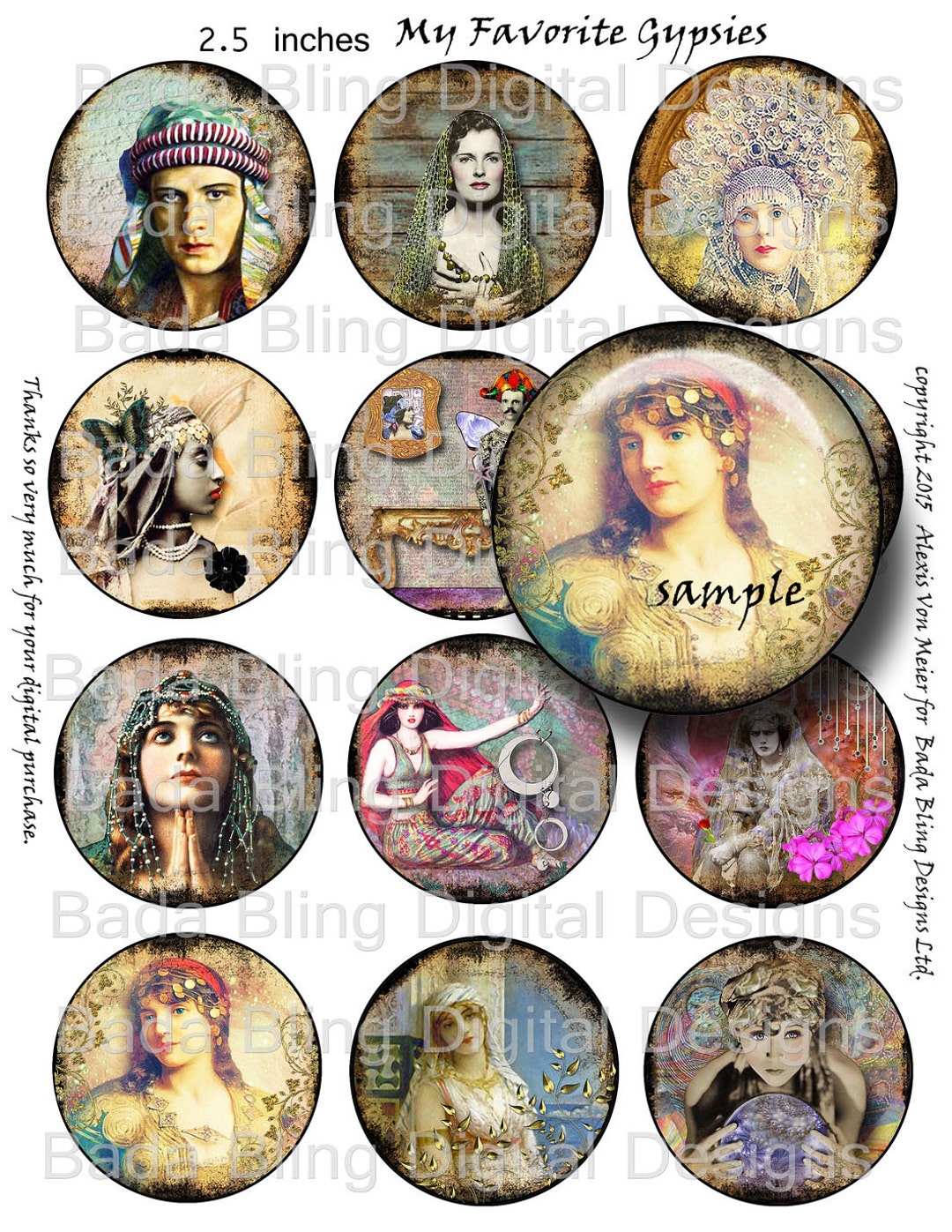 My Favorite Gypsies, Altered Art Collage Sheets, 2.5 " Images,instant ...
