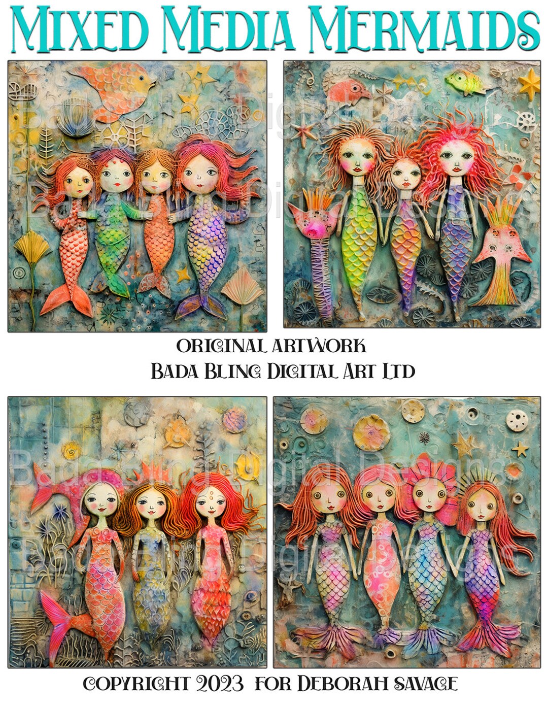 Mixed Media Mermaids, Original Art INSTANT Download, Mermaid Journal ...