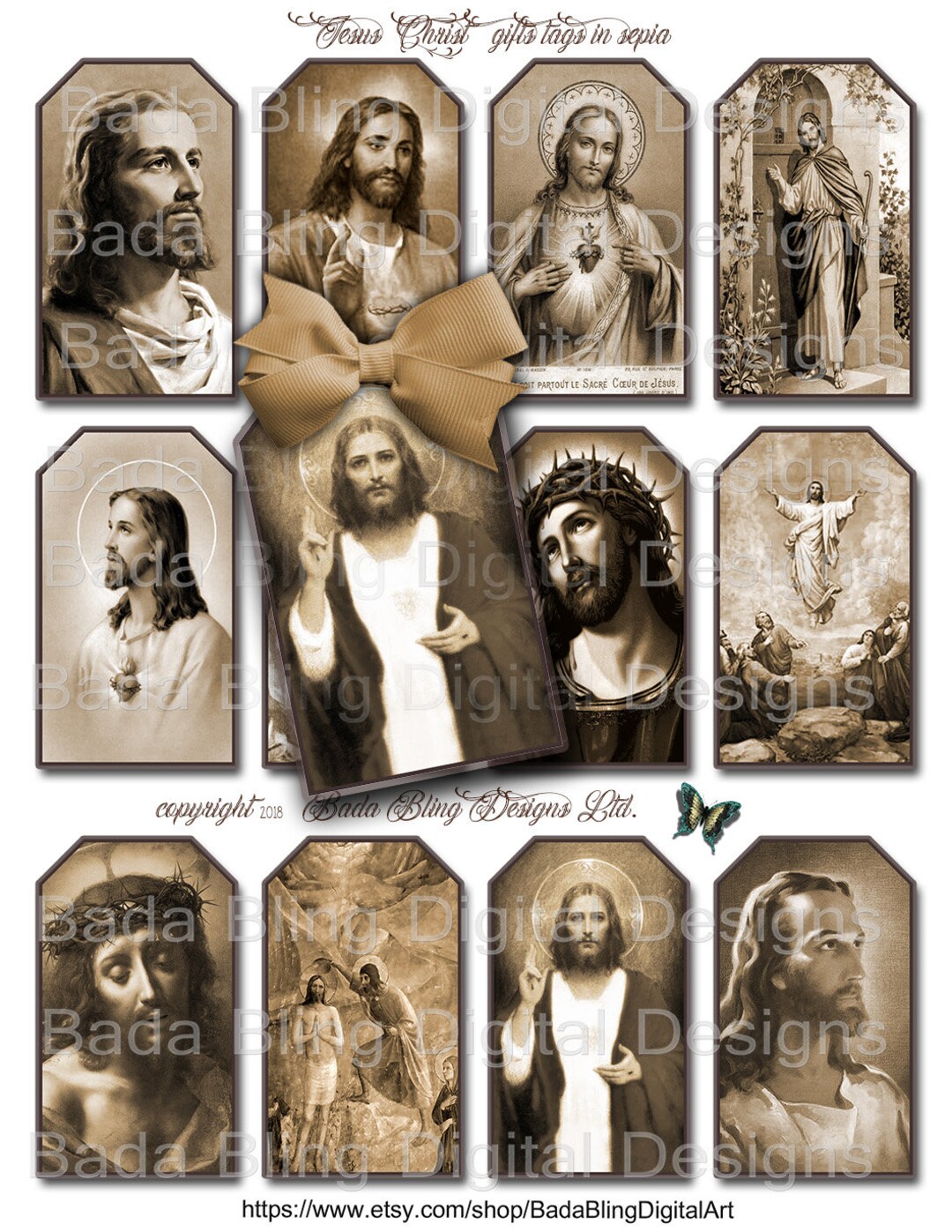 Jesus Christ Tags in Sepia, Tag Collage Sheets, INSTANT Download at ...