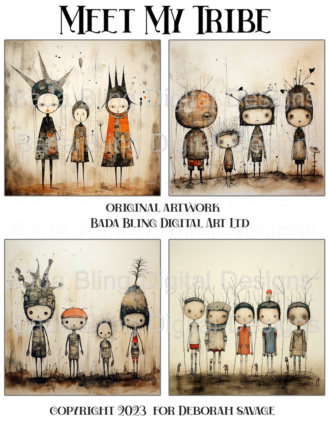 Meet My Tribe, Original Art INSTANT DOWNLOAD, Mixed Media Childlike Art ...