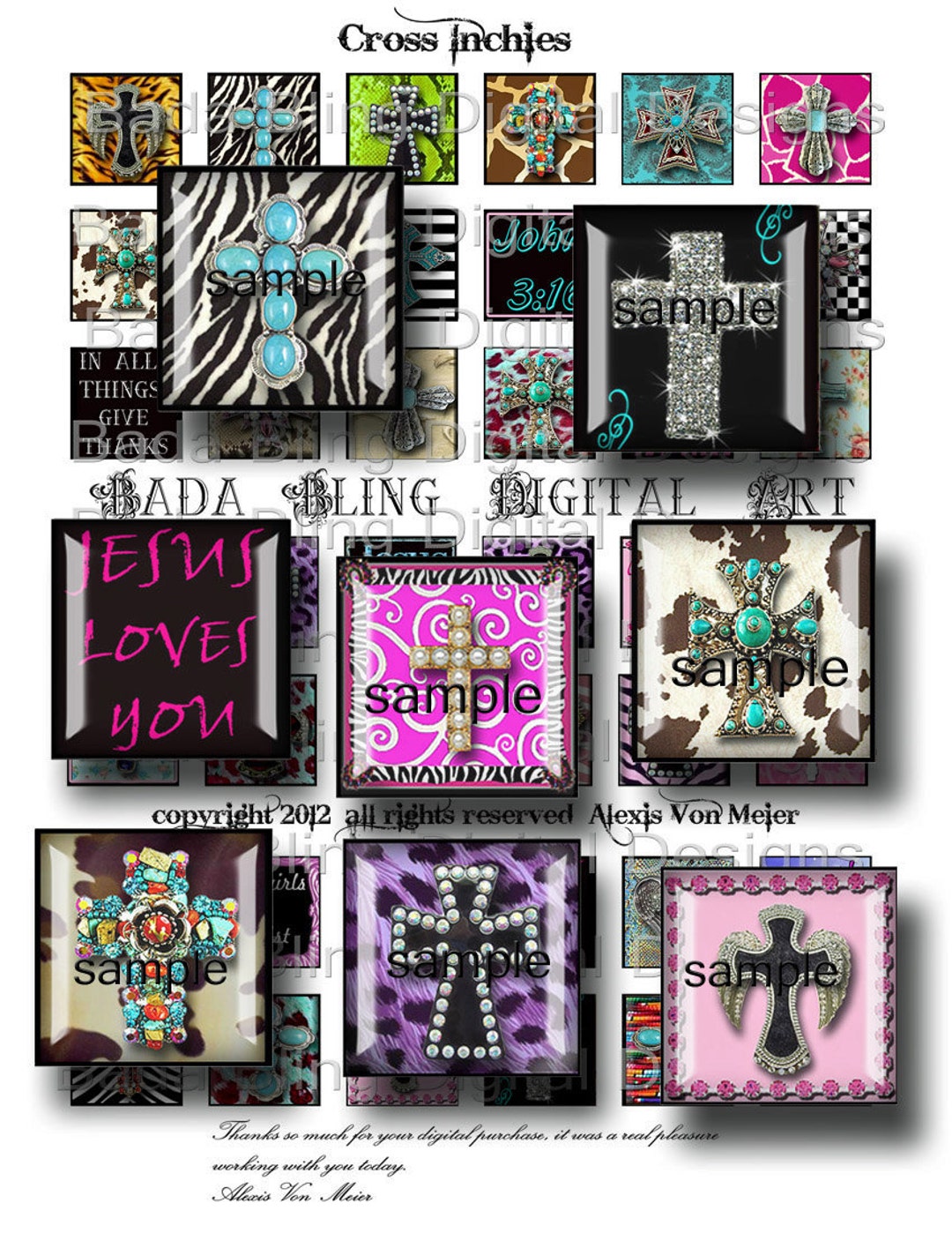 Glitzy Crosses... Inchies, Digital Collage Sheets, INSTANT DOWNLOAD ...