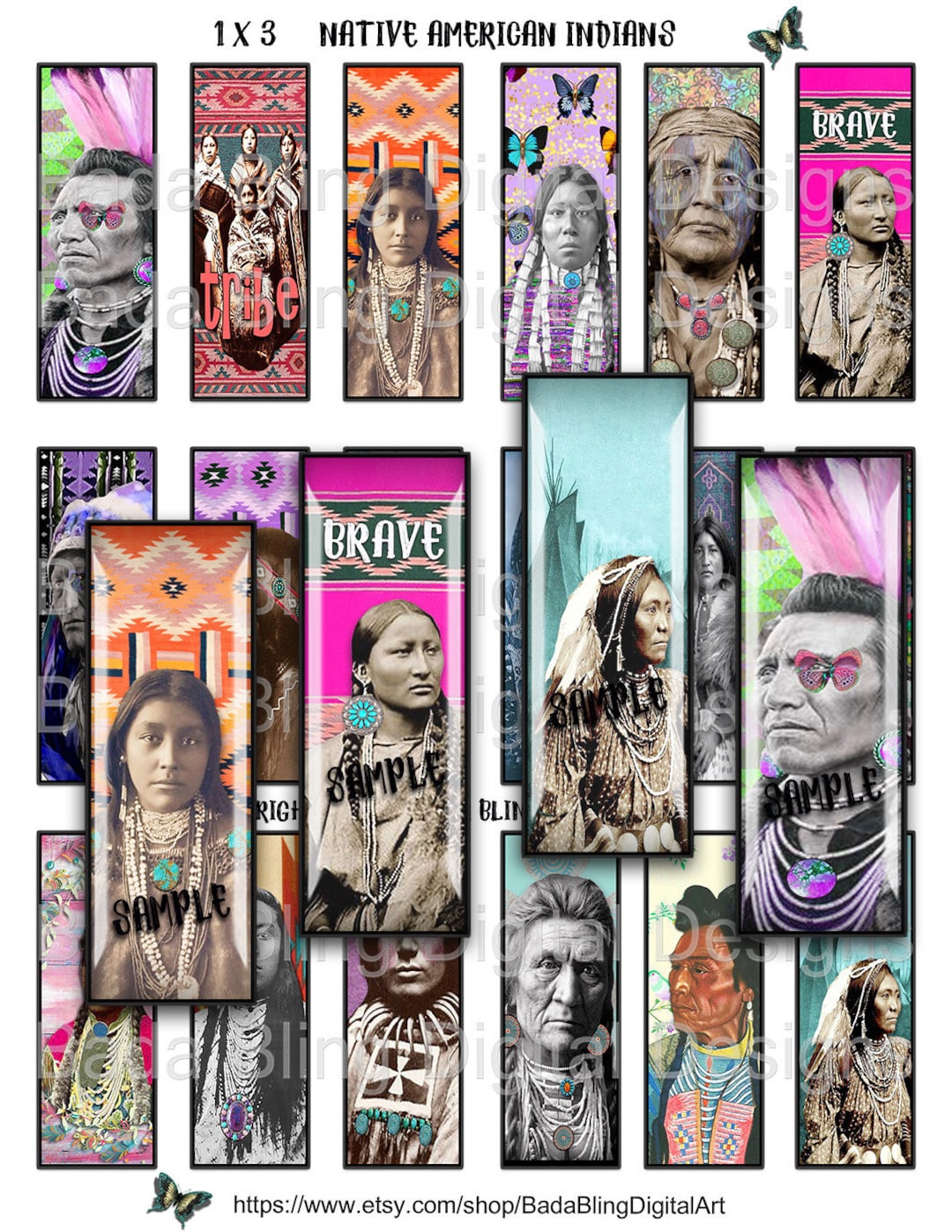 Native American Indians, 1 X 3, Digital Collage Sheets,instant ...