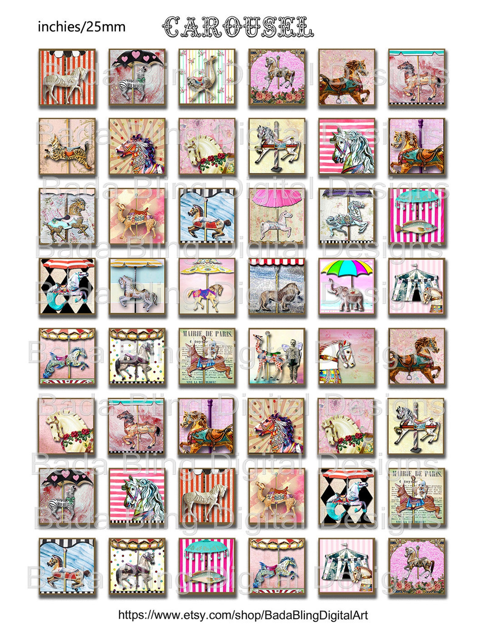 Life is A Carousel 25mm/1 Inch Carousel Horses and Animals | Etsy