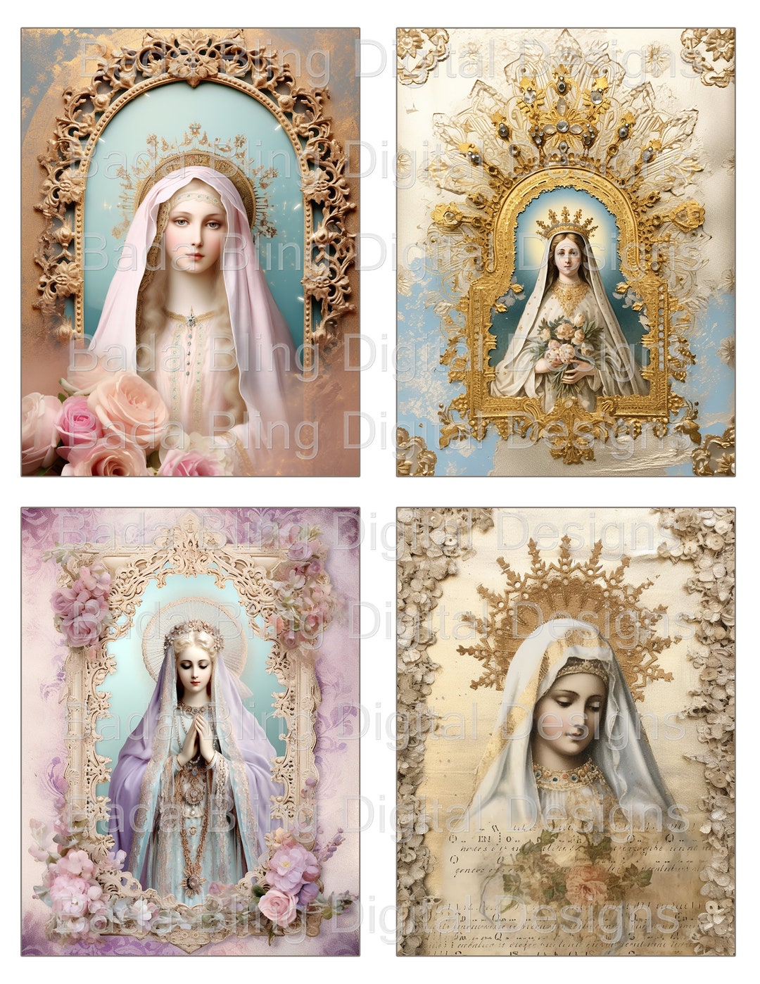 Original Art Holy Cards Sheet 4, INSTANT DOWNLOAD, Religious Collage ...