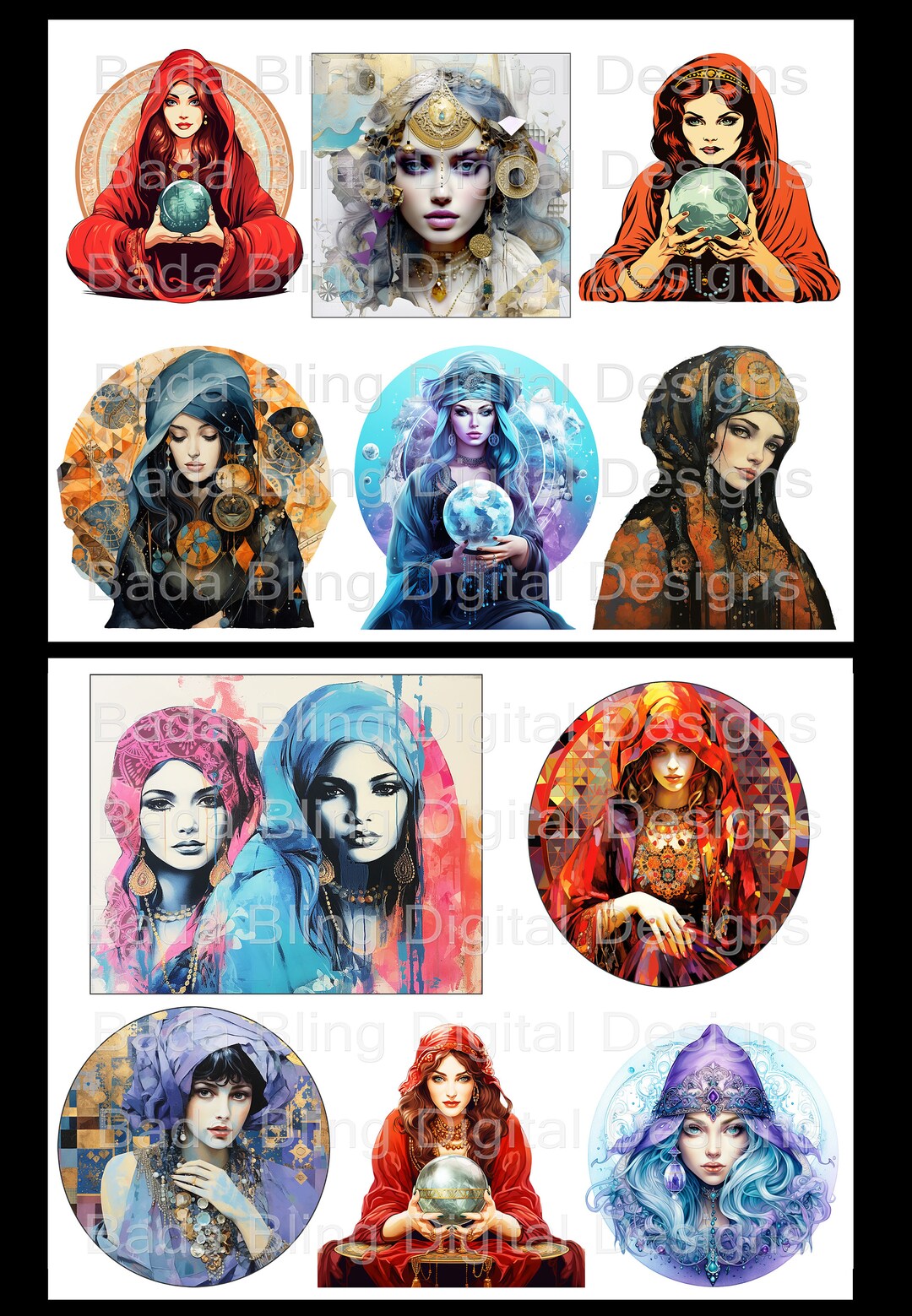 The Fortune Tellers, Original Art, Clipart, 2 PNG and 2 JPEG Files ...
