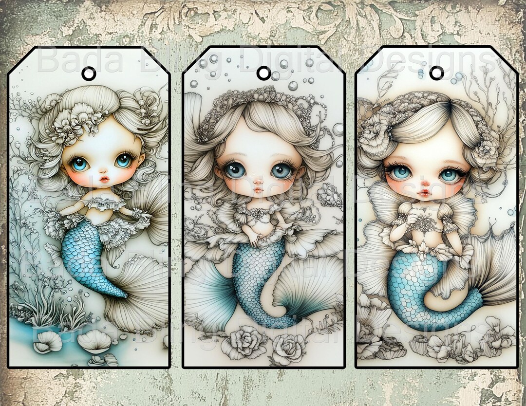 Mermaid Tags Large Printable Gift Tags Tag Collage Sheets INSTANT ...
