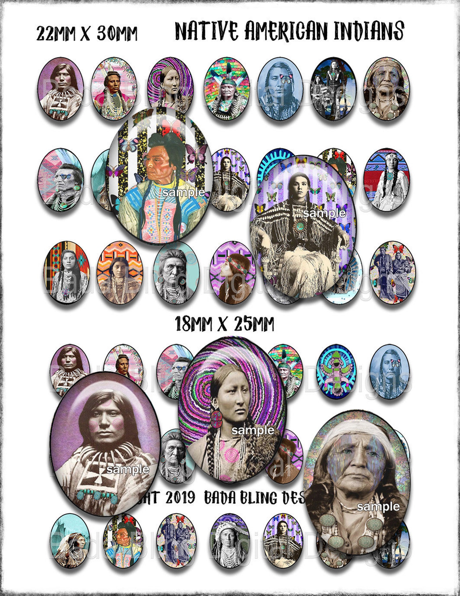 Native American Indians, Printable Gift Tags, Original Art, Digital ...