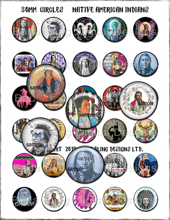 Native American Indians 30mm circle images original art | Etsy