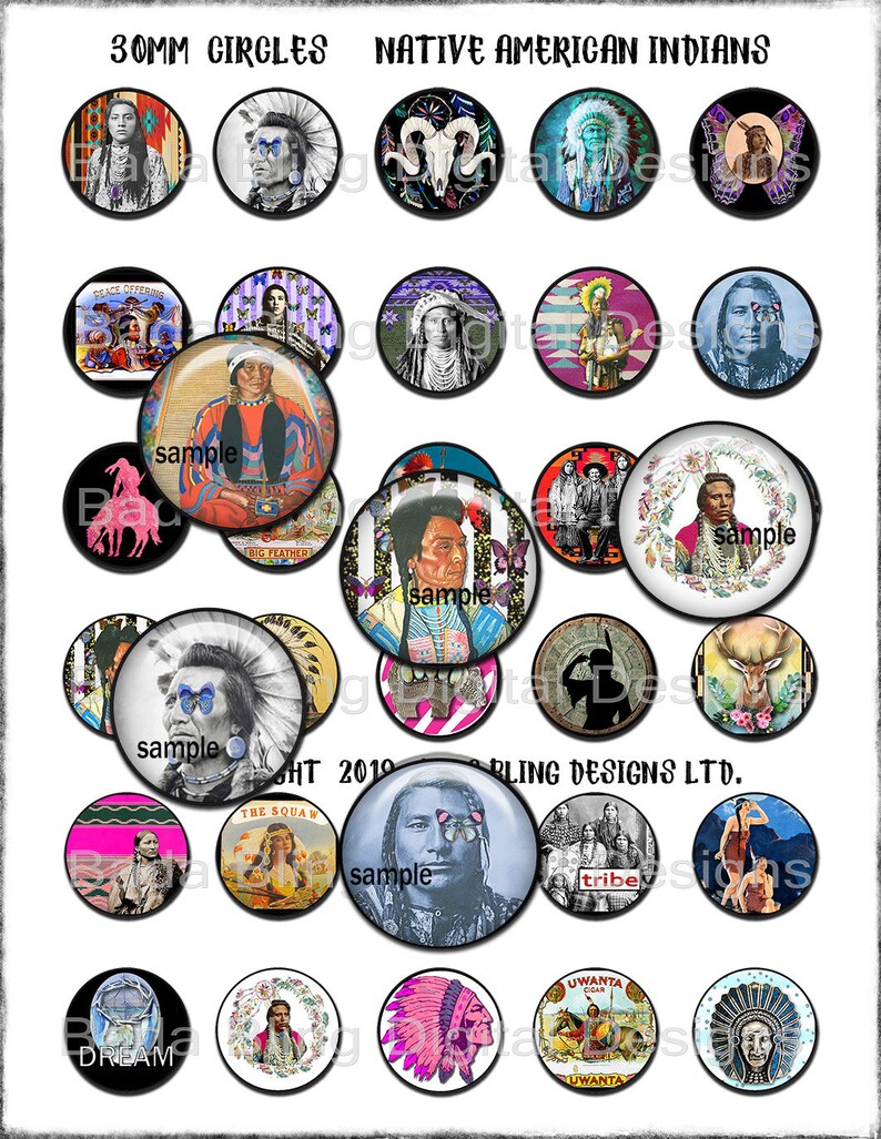 Native American Indians, 30mm Circle Images, Original Art, Digital ...