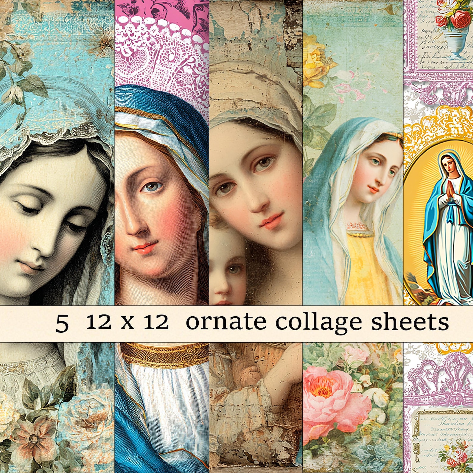 5 12 X 12 Holy Mother Mary Collage Papers Instant Download 5 JPEG Files ...