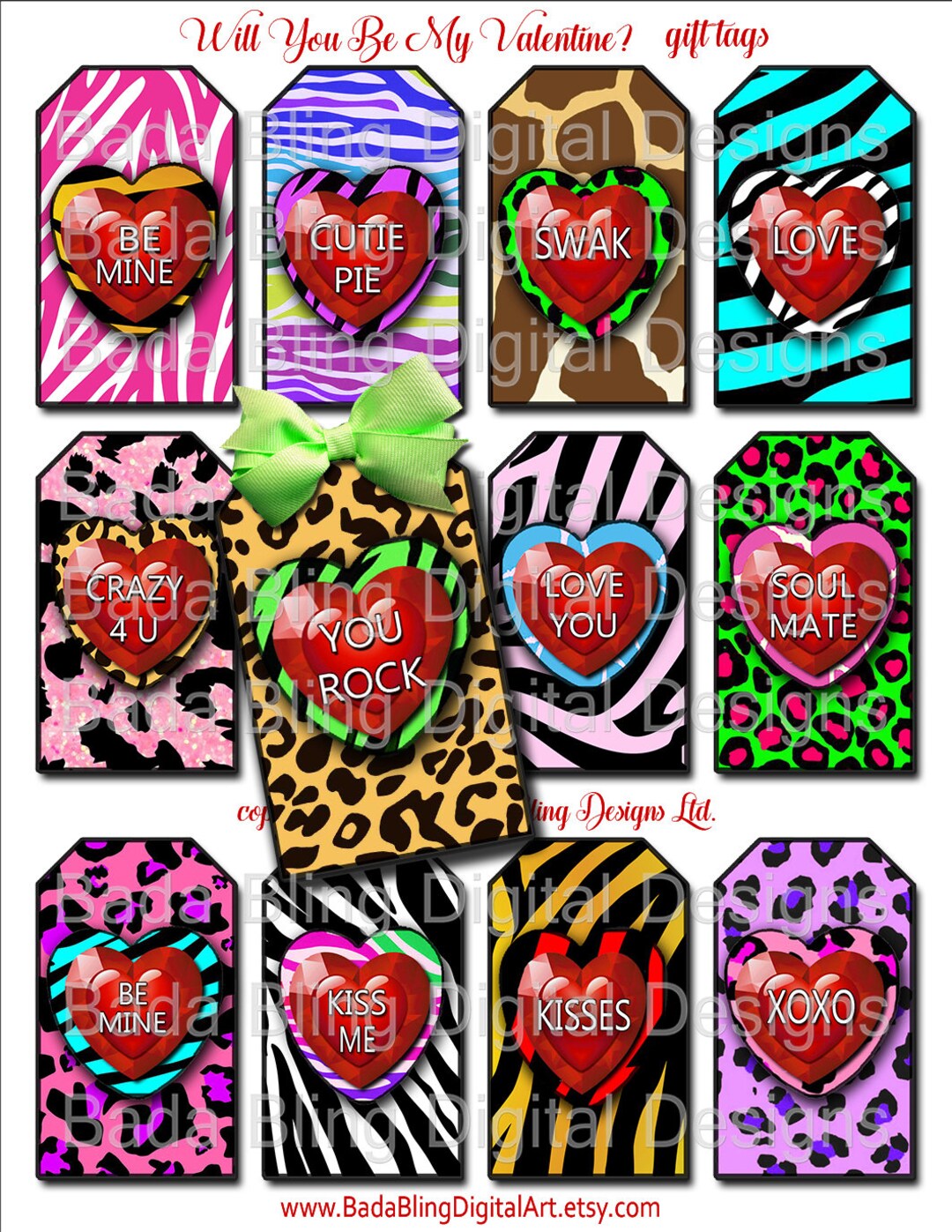 Candy Heart Quotes Gift Tags, Tag Collage Sheets, INSTANT Download ...