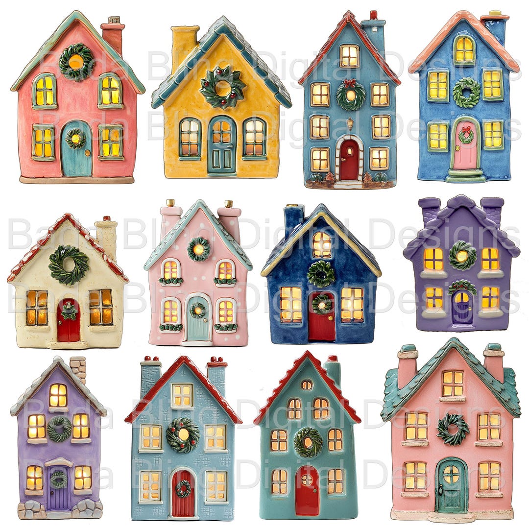 Little Christmas Houses 1 PNG File and 4 JPEGS Vintage Christmas House ...