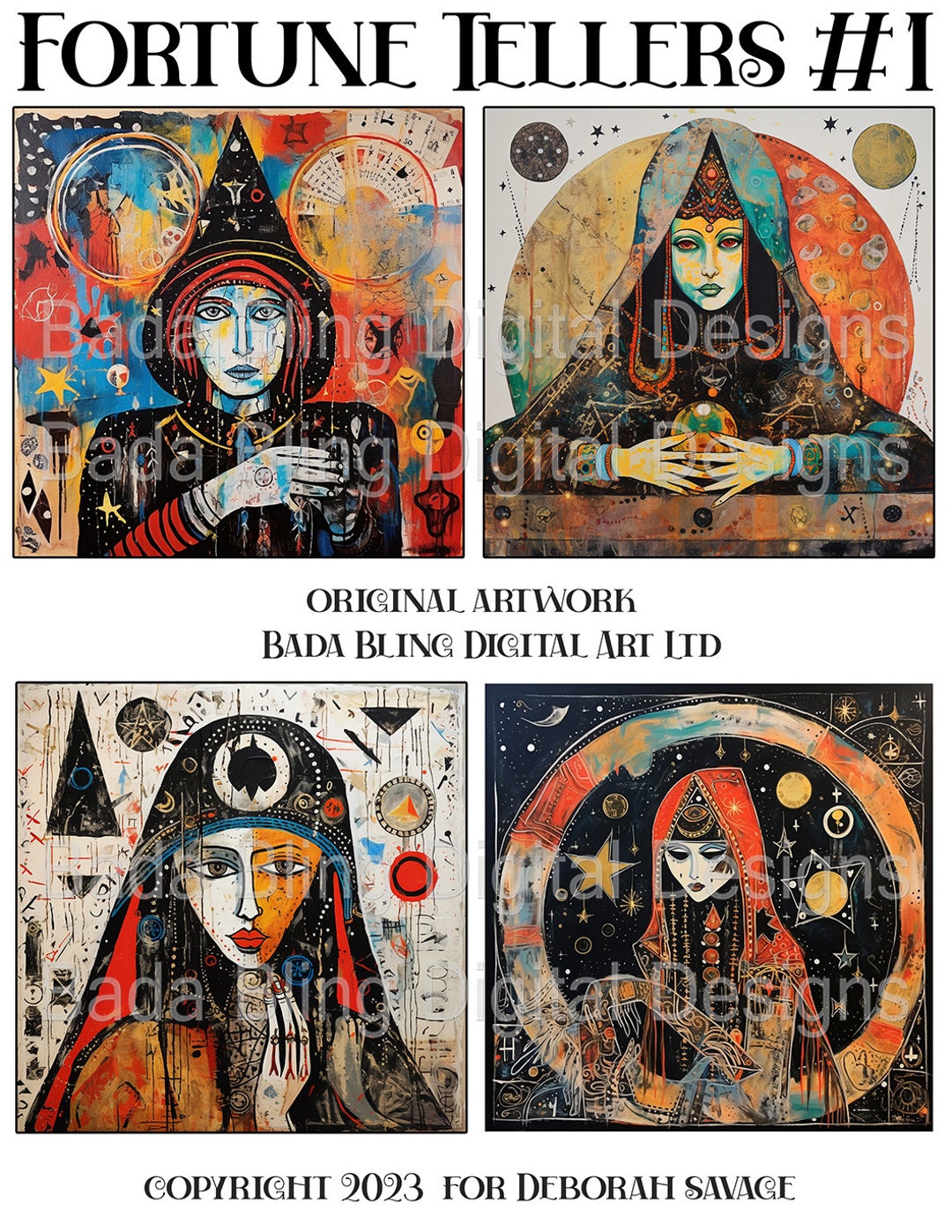 Fortune Tellers 1, Original Mixed Media Art INSTANT DOWNLOAD, Boho Art ...