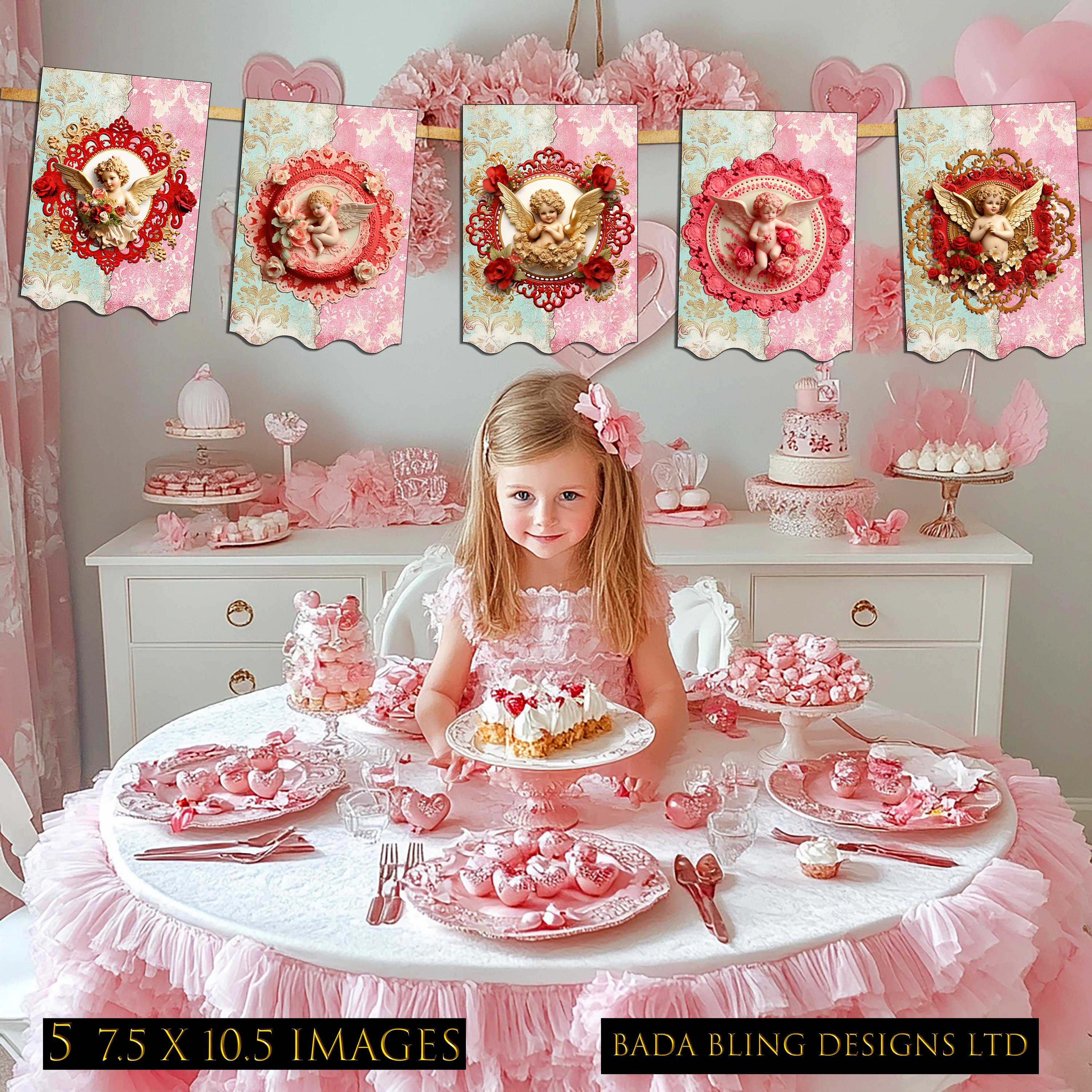 Retro Valentine Cupid Banner 5 Original Art Images Instant Downloads ...