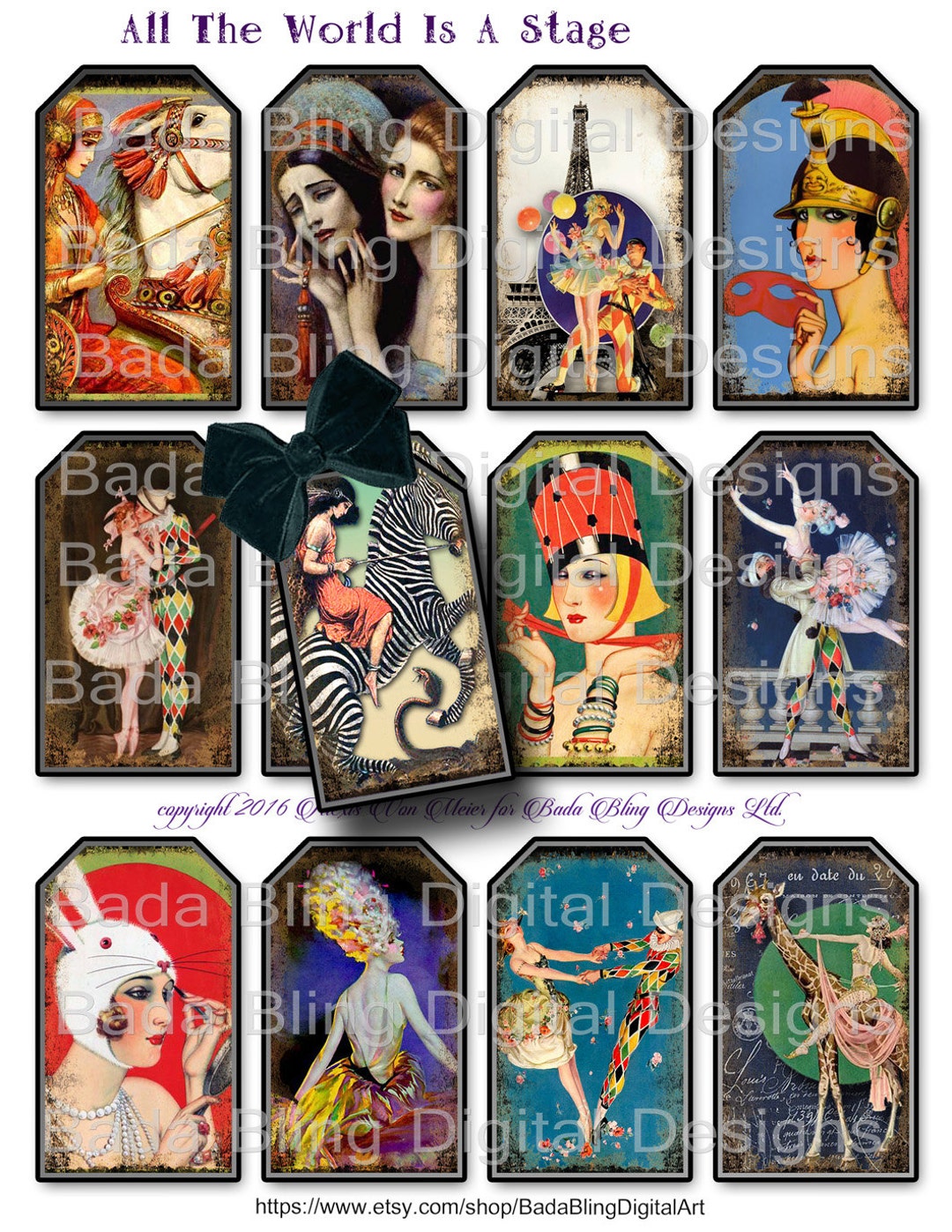 All the World is A Stage, Gift Tags, Tag Collage Sheets, INSTANT ...