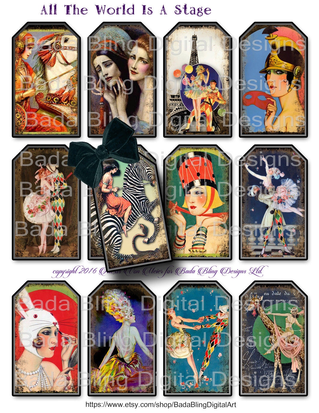 All The World Is A Stage gift tags tag collage sheets | Etsy