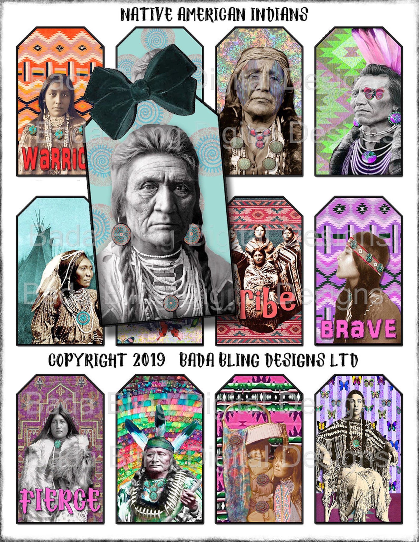 Native American Indians Printable Gift Tags Original Art | Etsy