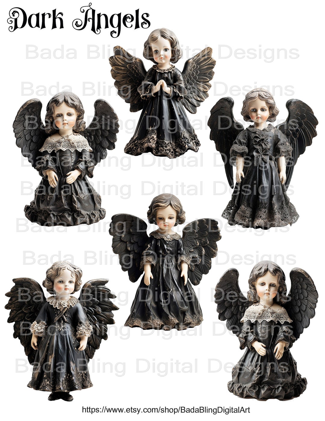 Gothic Dark Angels, Original Art, PNG & JPEG Files, Digital Collage ...