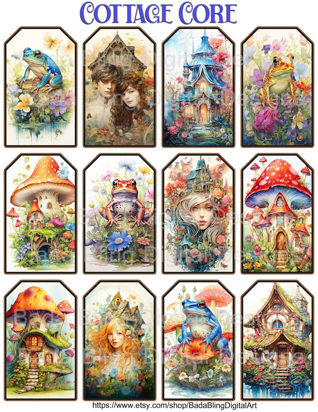 Cottage Core Gift Tags, Original Art, INSTANT Download, Cottage Core ...