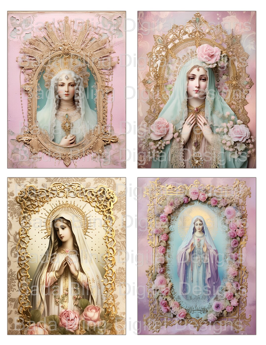 Original Art Holy Cards Sheet 2, INSTANT DOWNLOAD, Religious Collage ...
