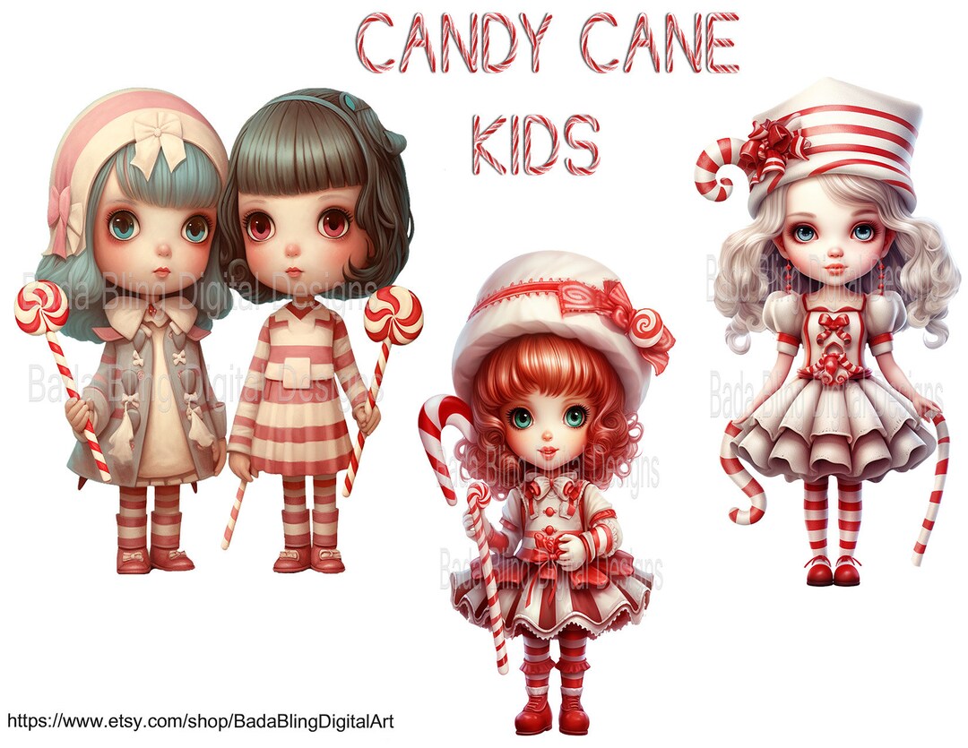 Candy Cane Kids, Original Art, PNG and JPEG, Instant Download, Images ...