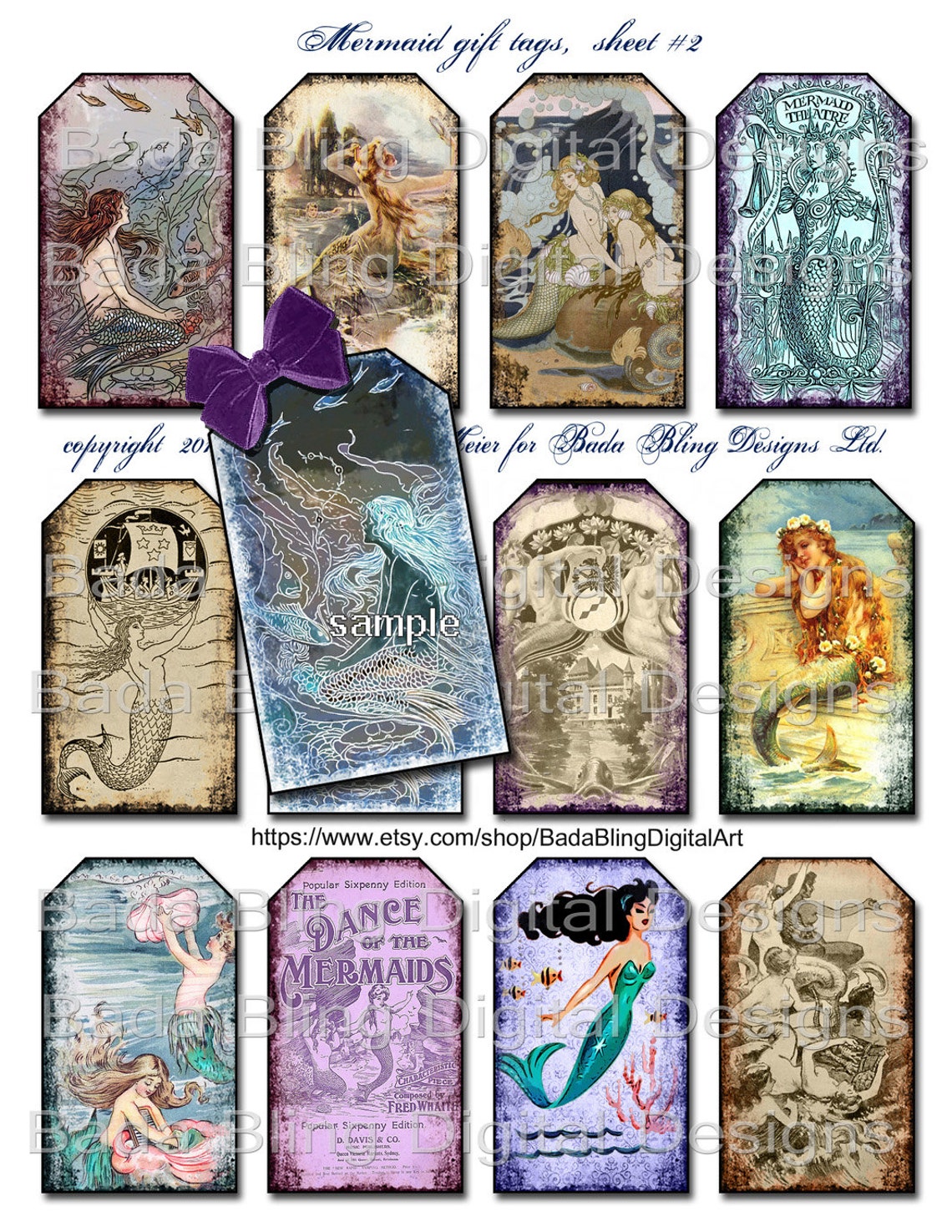Mermaid Gift Tags Sheet 2... Mermaid Digital Collage Sheets - Etsy