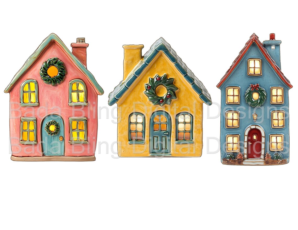 Little Christmas Houses 1 PNG File and 4 JPEGS Vintage Christmas House ...