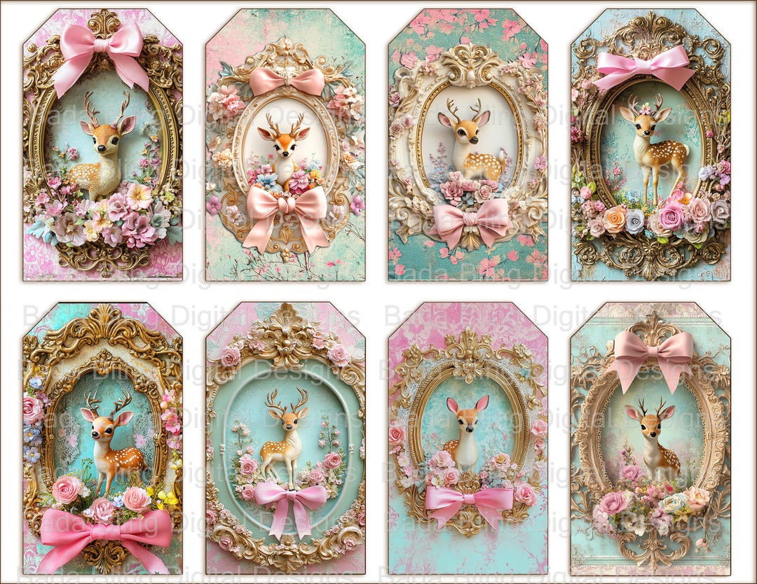 Pink Christmas Deer Printable Gift Tags Tag Collage Sheets Retro Baby ...