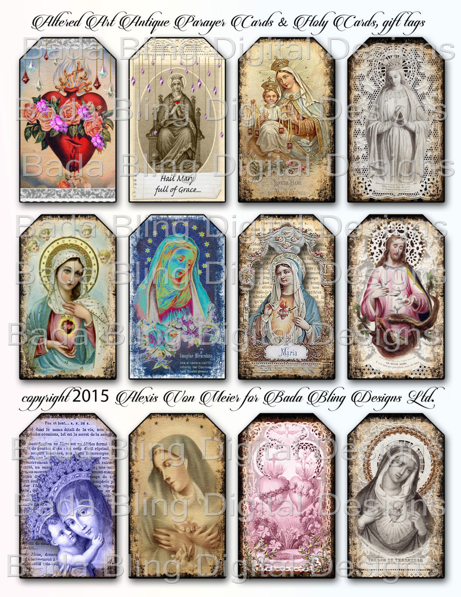 Antique Prayer and Holy Cards, Religious Collage Sheets, 3 X 2 Tags ...