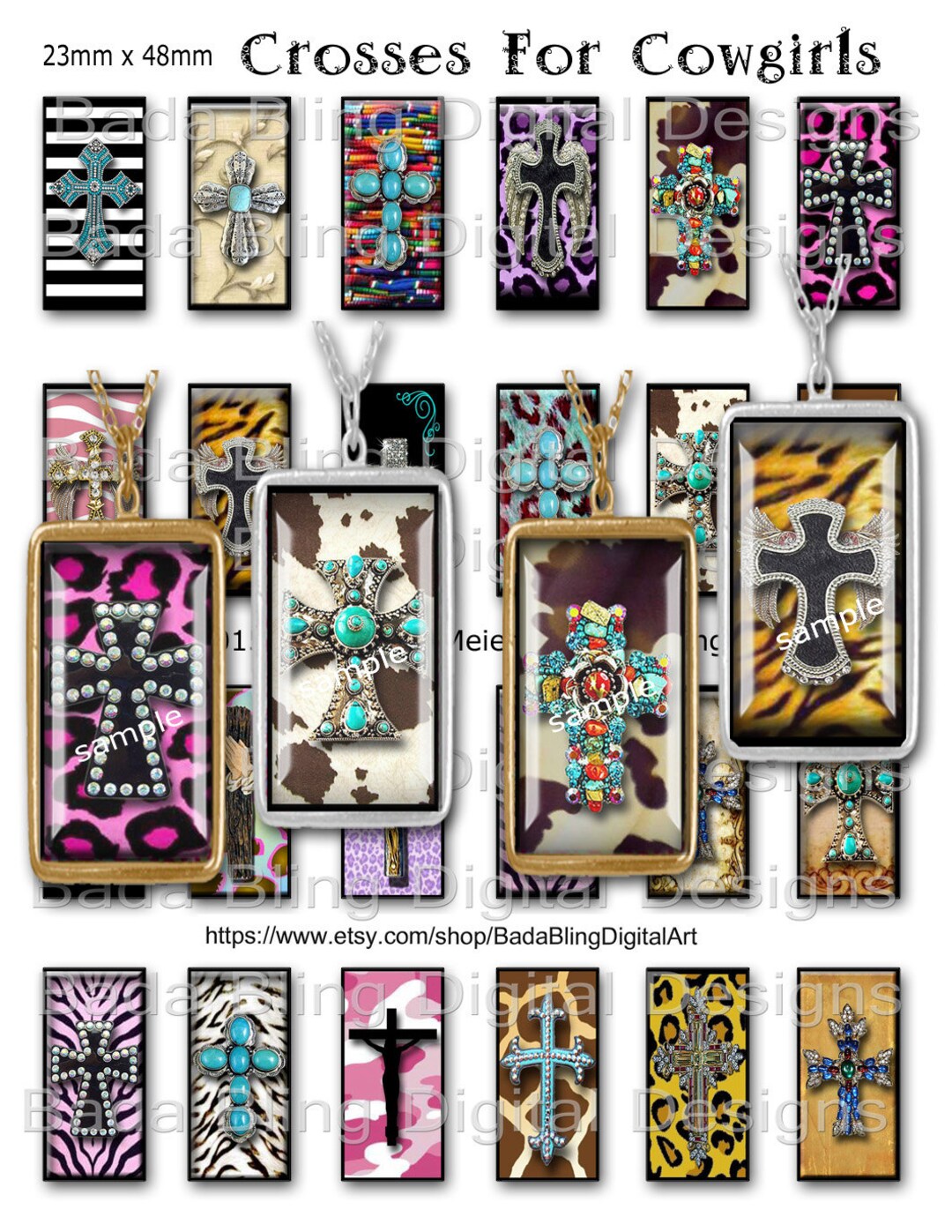 Crosses for Cowgirls, Collage Sheets for 1 X 2 and 23mm X 48mm Glass ...