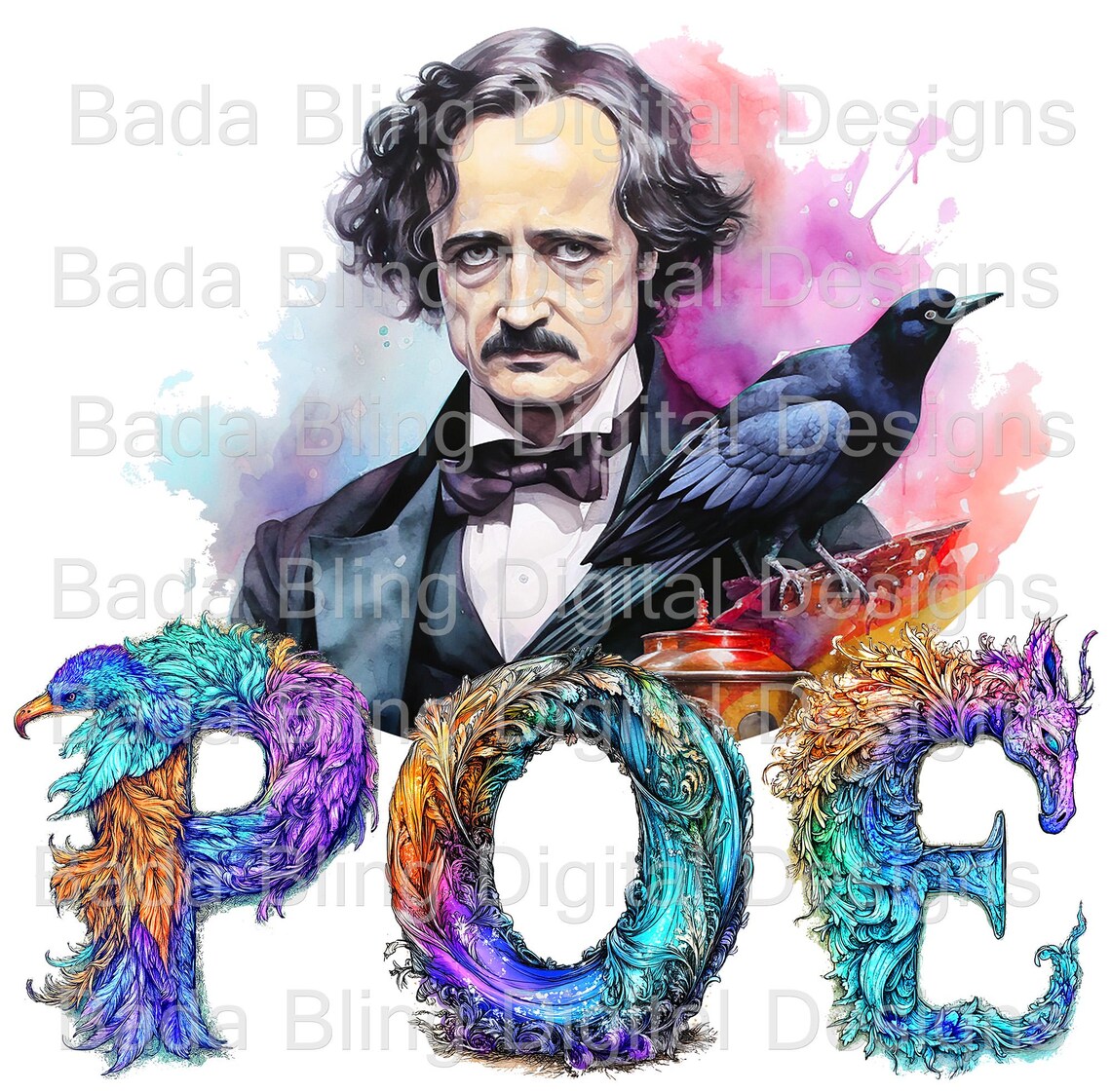 Edgar Allen Poe PNG File Original Art INSTANT Download Poe Digitals ...