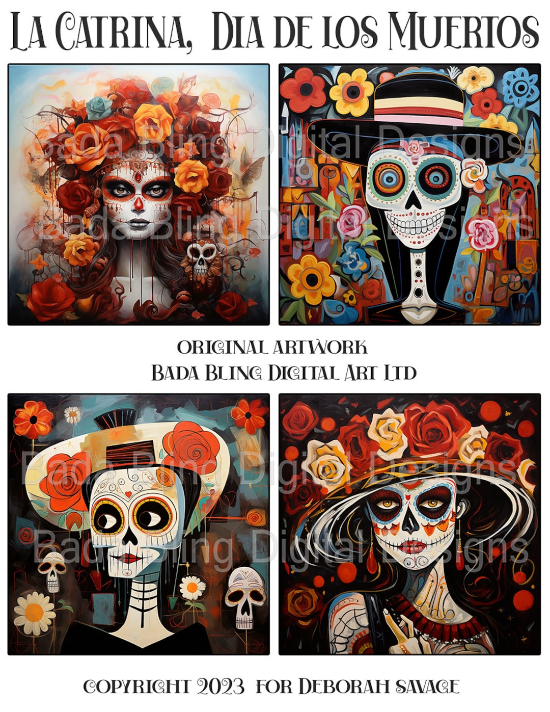 La Catrina, Day of the Dead, Original Mixed Media Art INSTANT DOWNLOAD ...