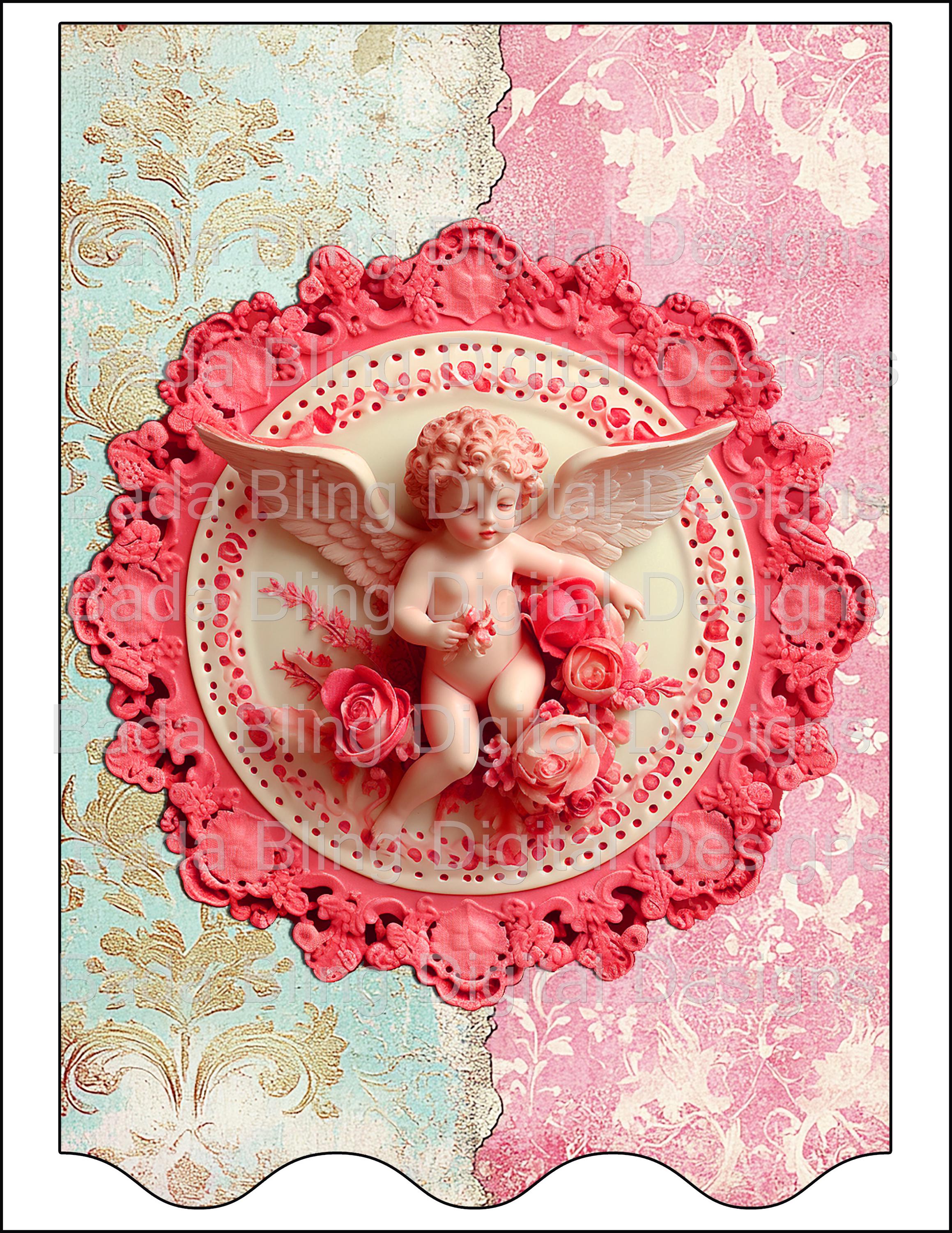 Retro Valentine Cupid Banner 5 Original Art Images Instant Downloads ...