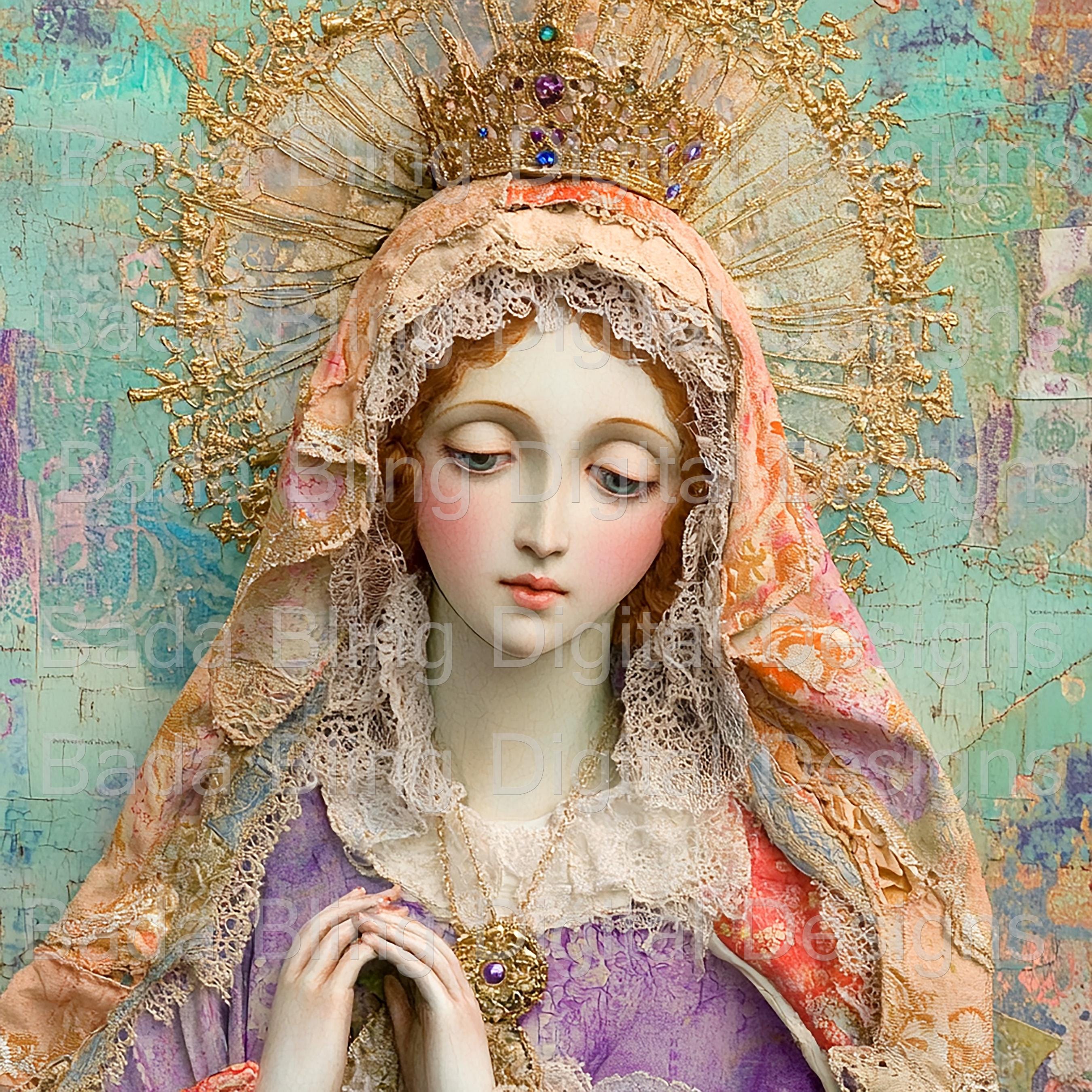 Holy Mother Collage #8 Catholic Religious Art JPEG File 12 X 12 Mixed ...