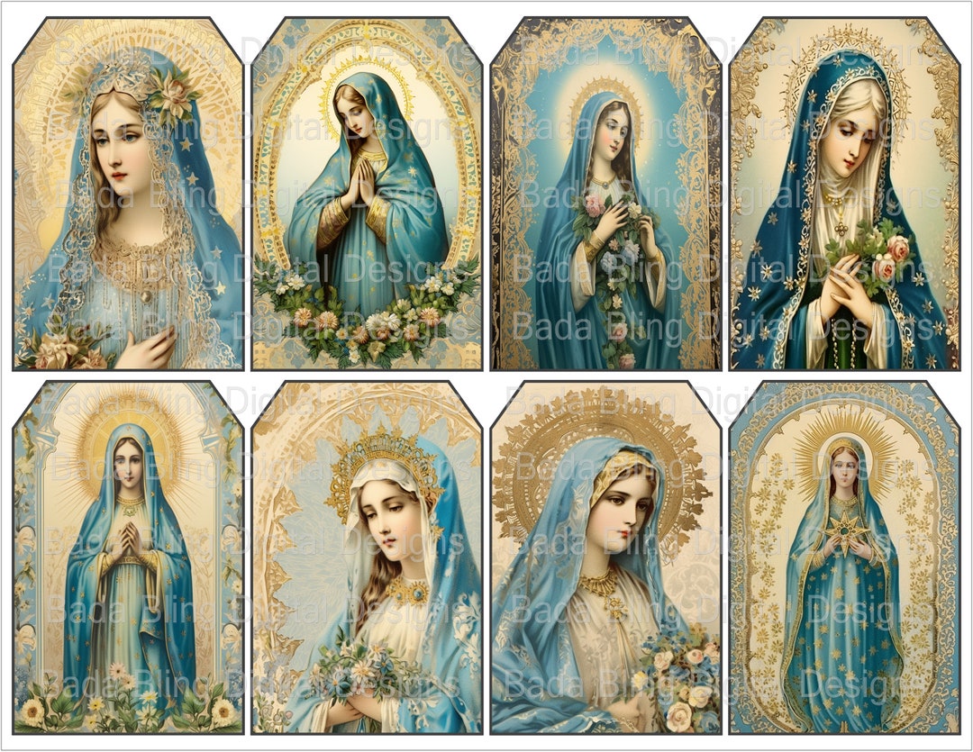 The Blessed Mother in Aqua and Teal Gift Tags Instant Downloads ...