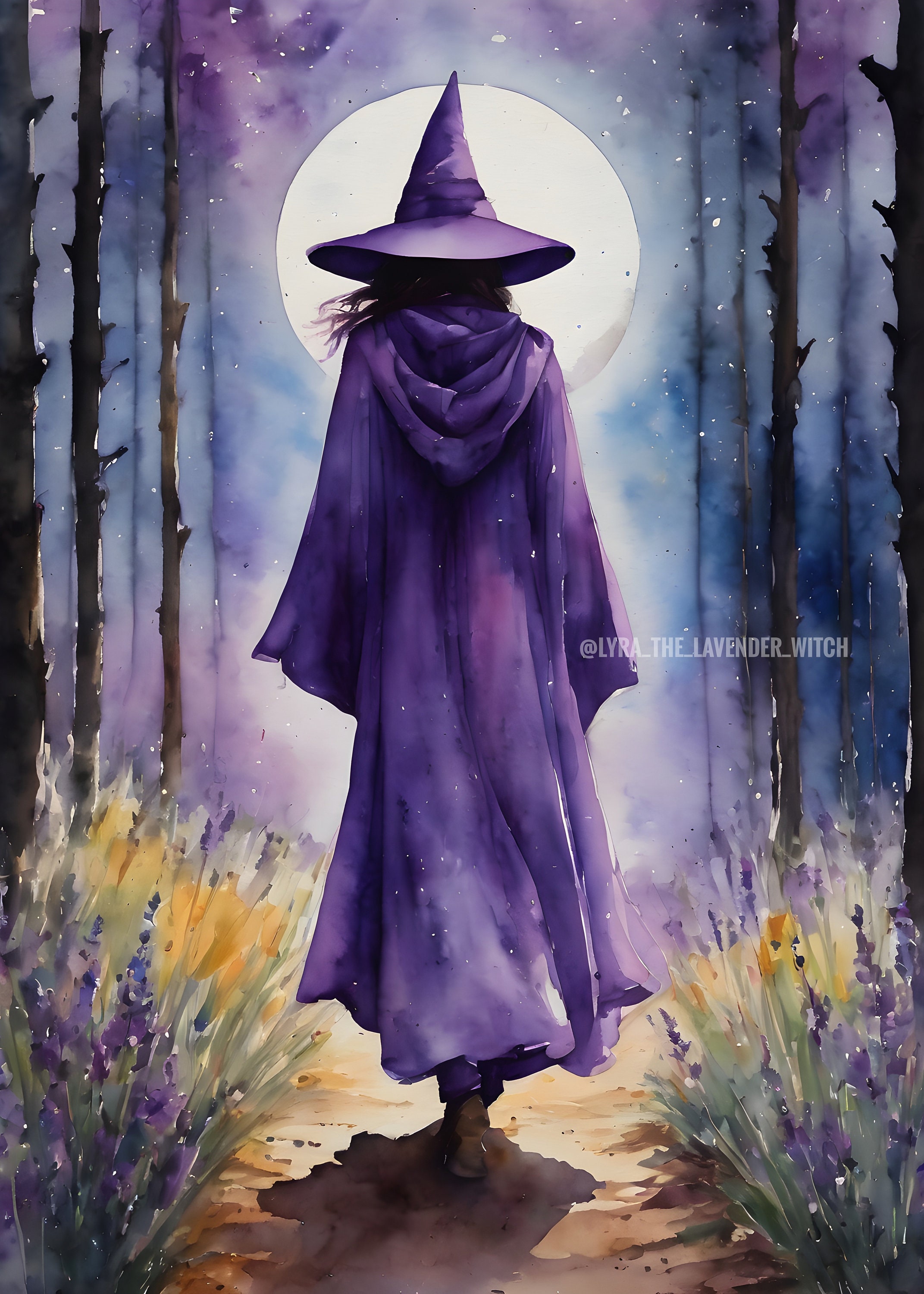 7x5 Lavender Witch in Lavender Woods Altar Print Colorful Purple Witchy ...