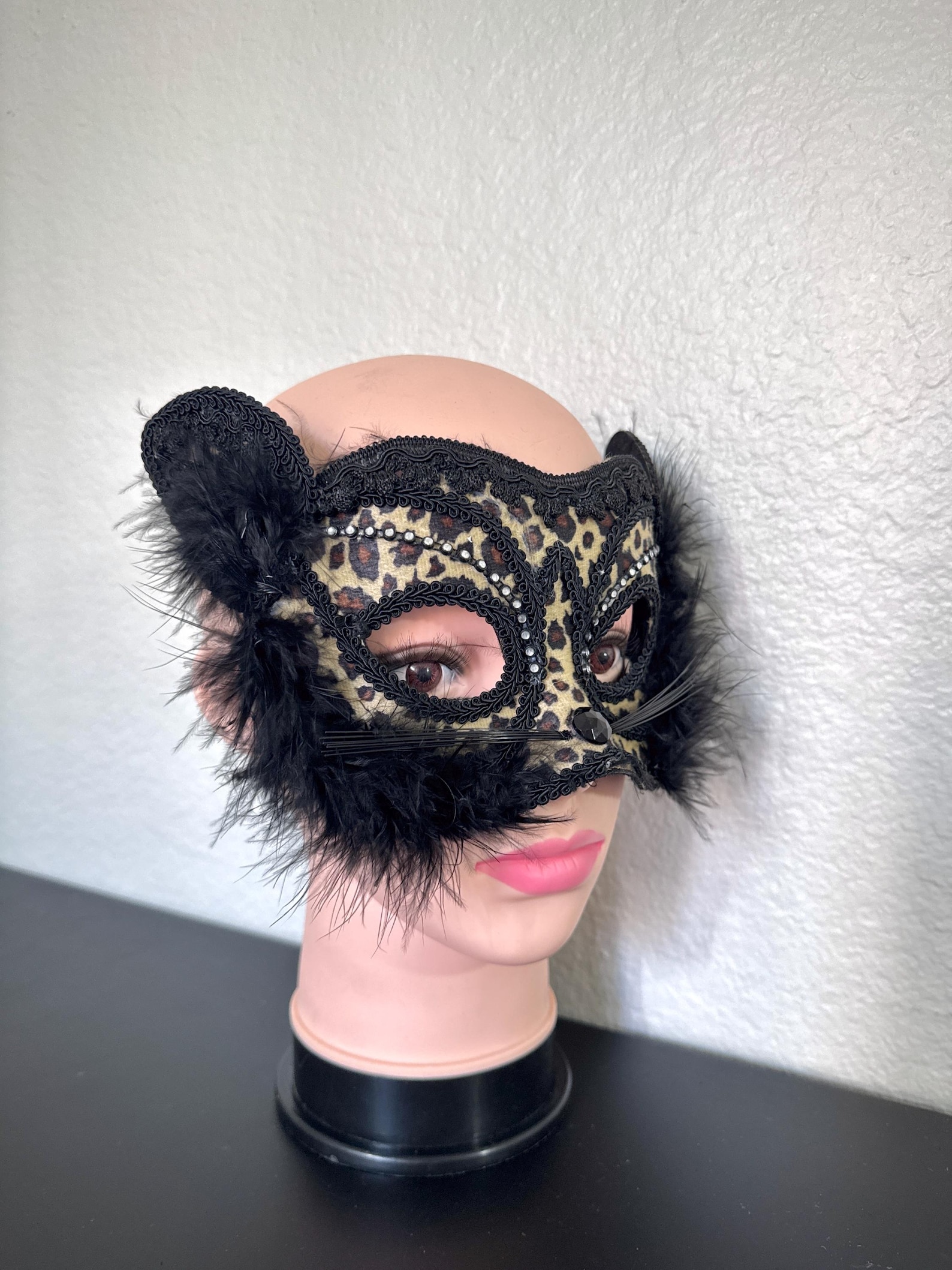 Leopard Cat Masquerade Mask – Animal Print Costume Party Eye Mask With ...